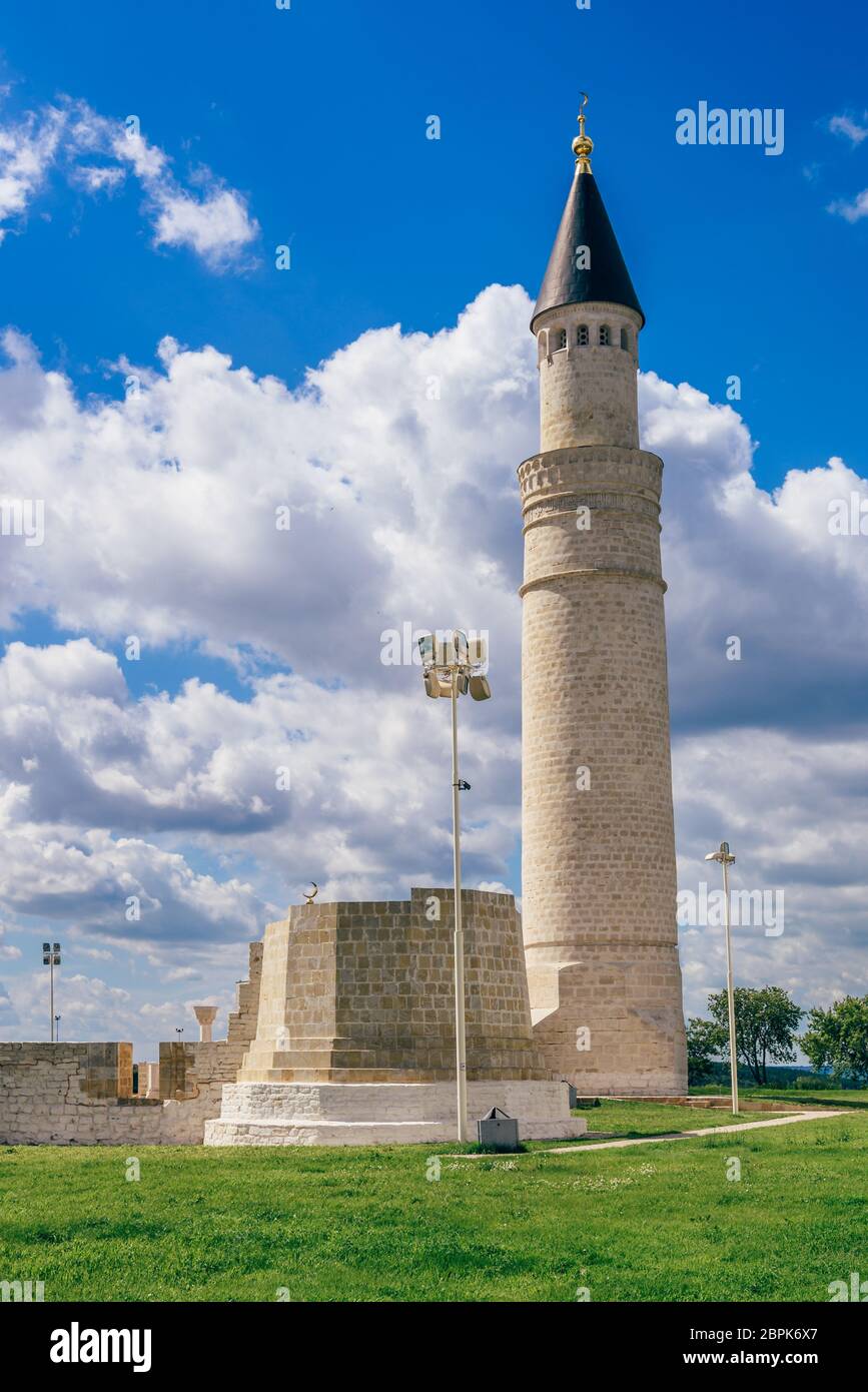 Big Minaret of Ruins of Cathedral Mosque. Bolghar, Russia Stock Photo ...