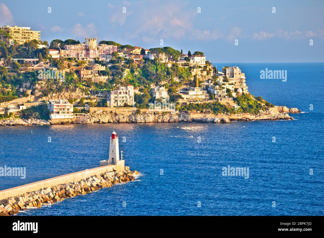 Cap de Nice peninsula and harbor entrance view, tourist destination of ...