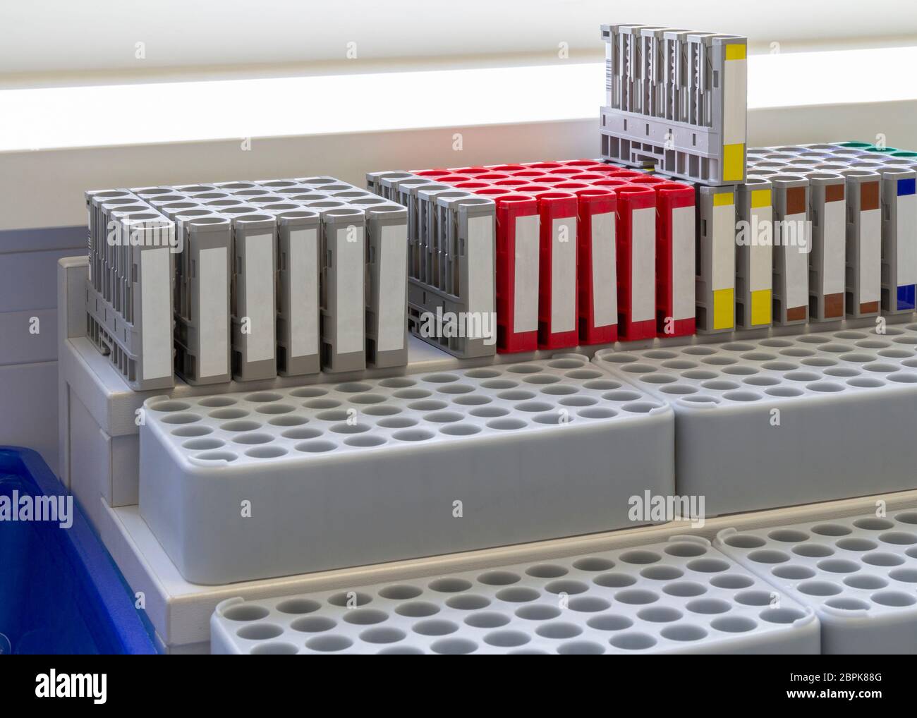 closeup shot of medical sample racks Stock Photo - Alamy
