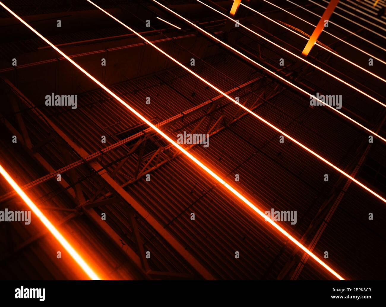 Industrial orange framework with led illumination background Stock ...