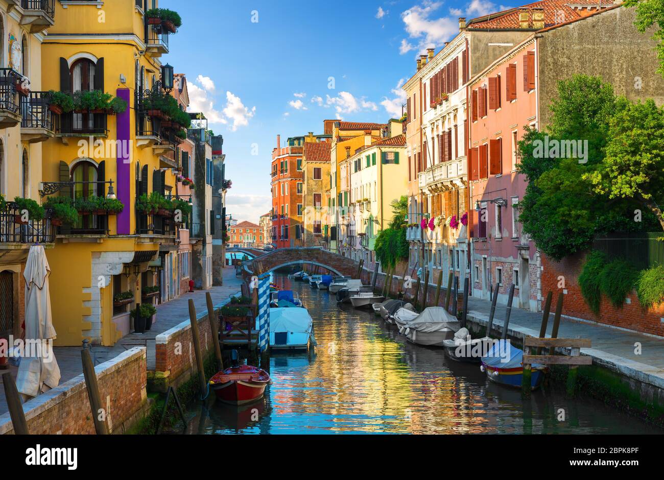 Motorboats and old houses in Venice, Italy Stock Photo - Alamy