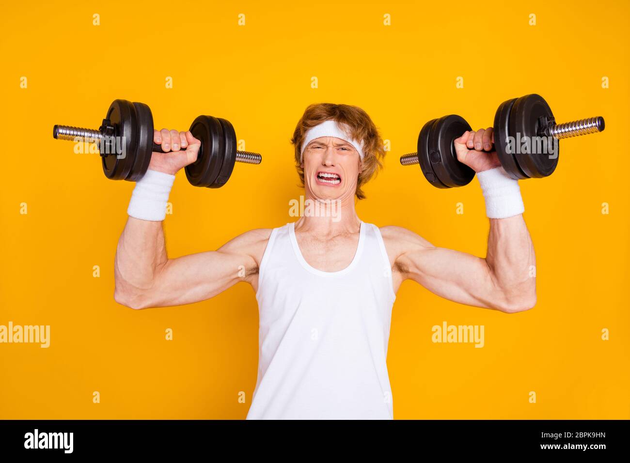 Close-up portrait of his he nice attractive funky gloomy guy sportsman ...