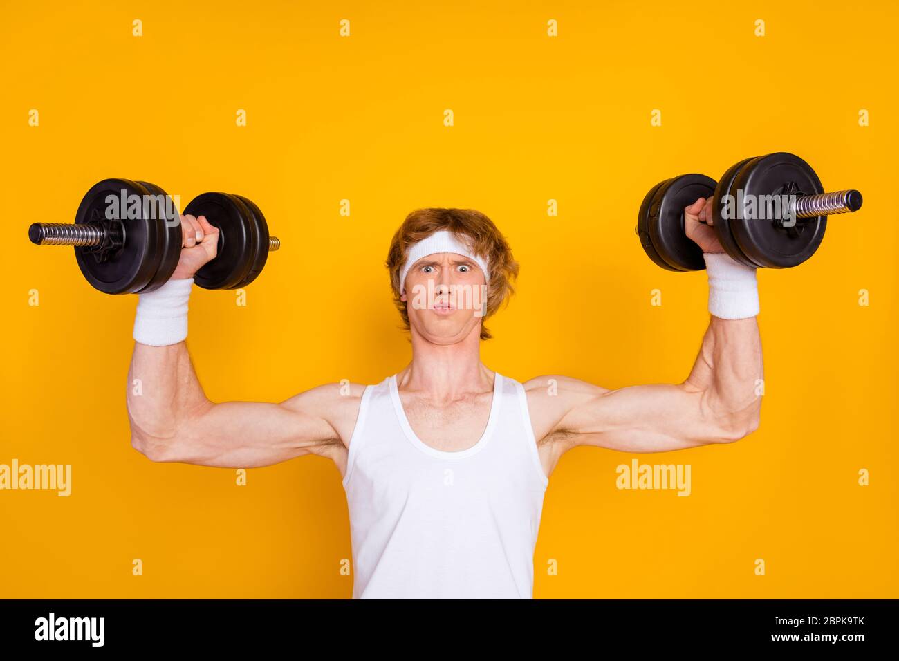 Close-up portrait of his he nice attractive sportive funky muscular ...