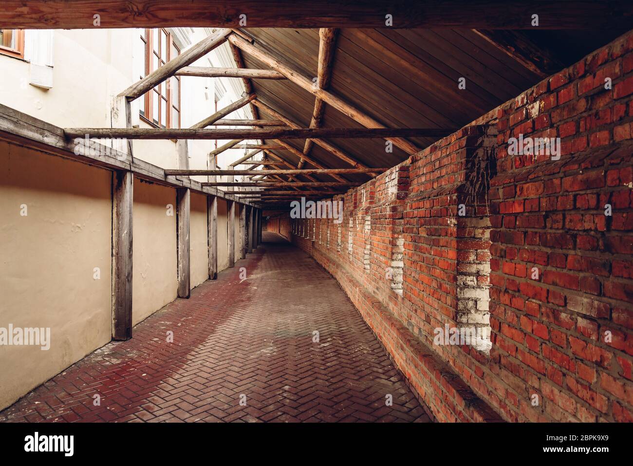 Old City Hidden Passageway with Embrasures in Brick Wall Stock Photo ...