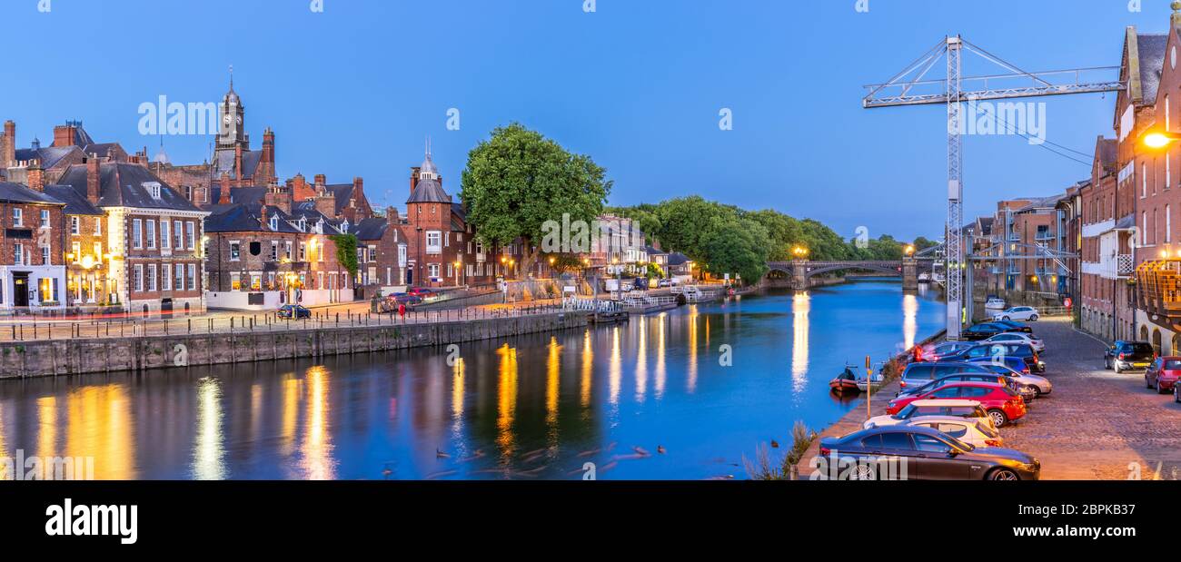 Panorama York cityscape along river ouse sunset dusk, York Yorkshire ...