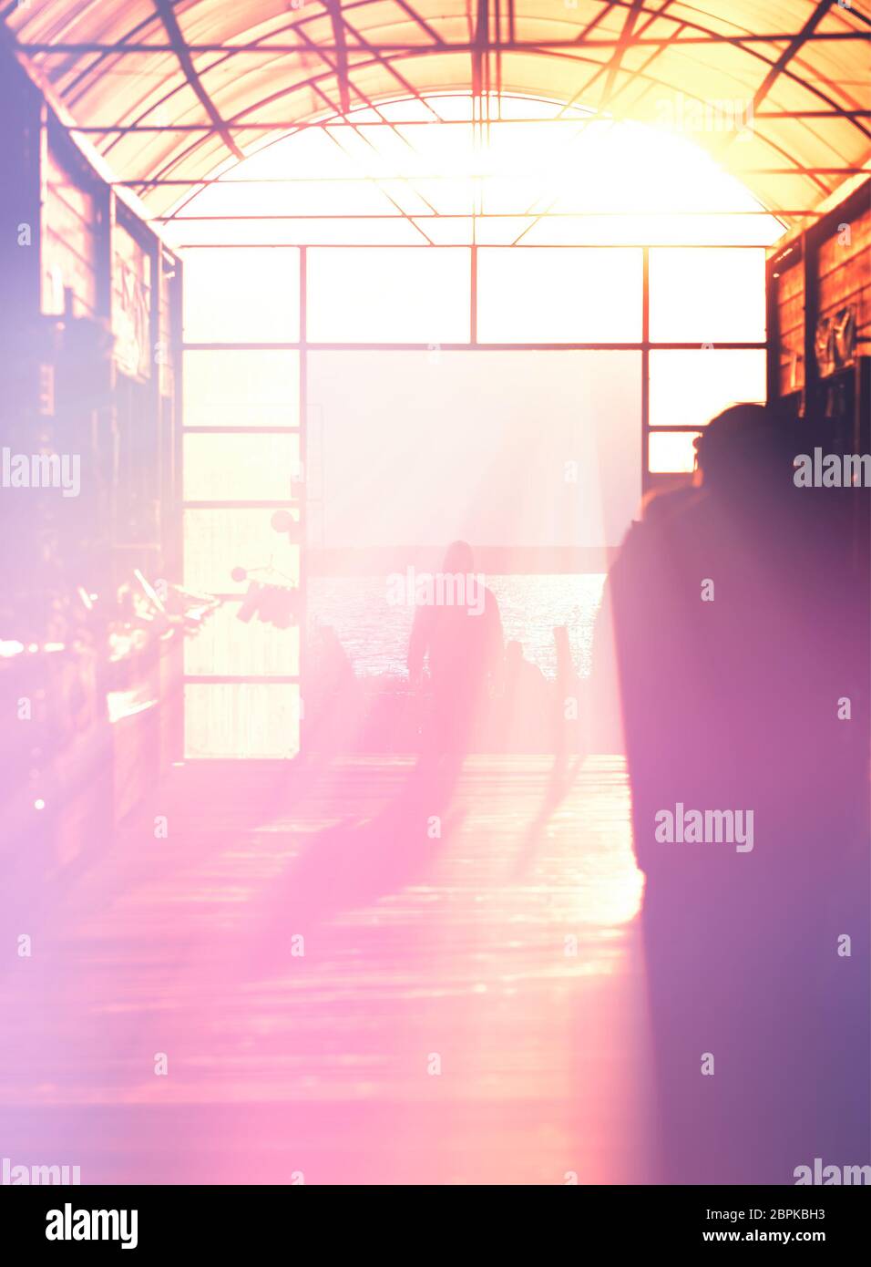 Exit to morning ocean landscape background Stock Photo - Alamy