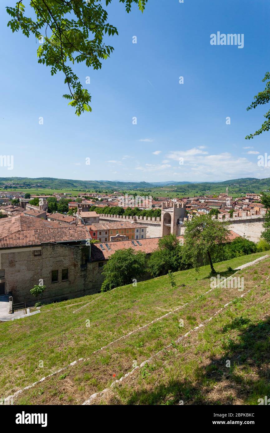 Aerial view of Soave, medieval walled city in Italy. Famous wine area ...