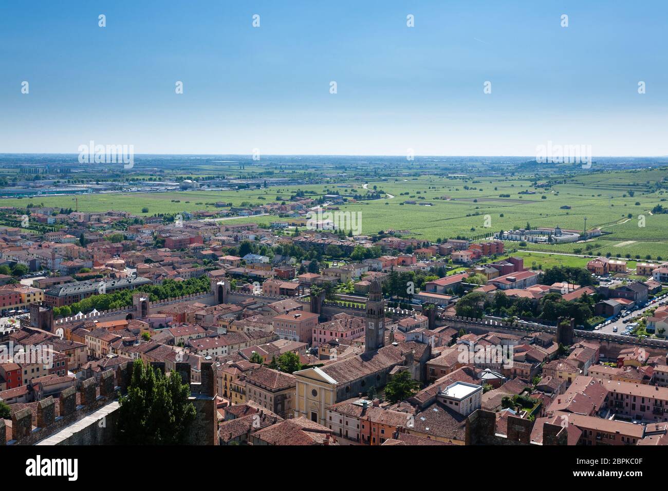Aerial view of Soave, medieval walled city in Italy. Famous wine area ...