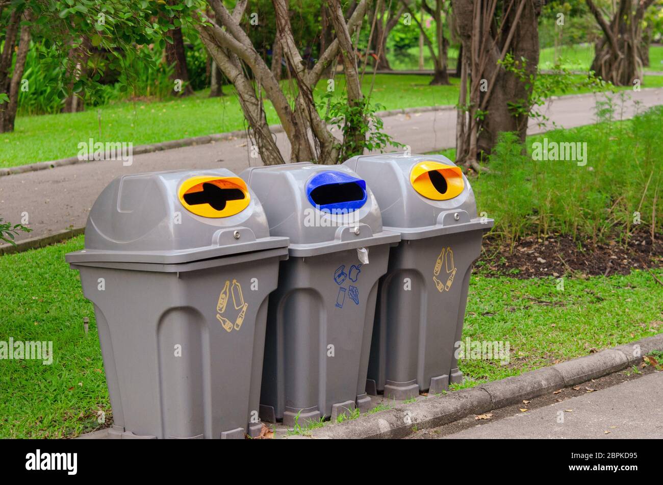 Three recycling bin cans hi-res stock photography and images - Alamy