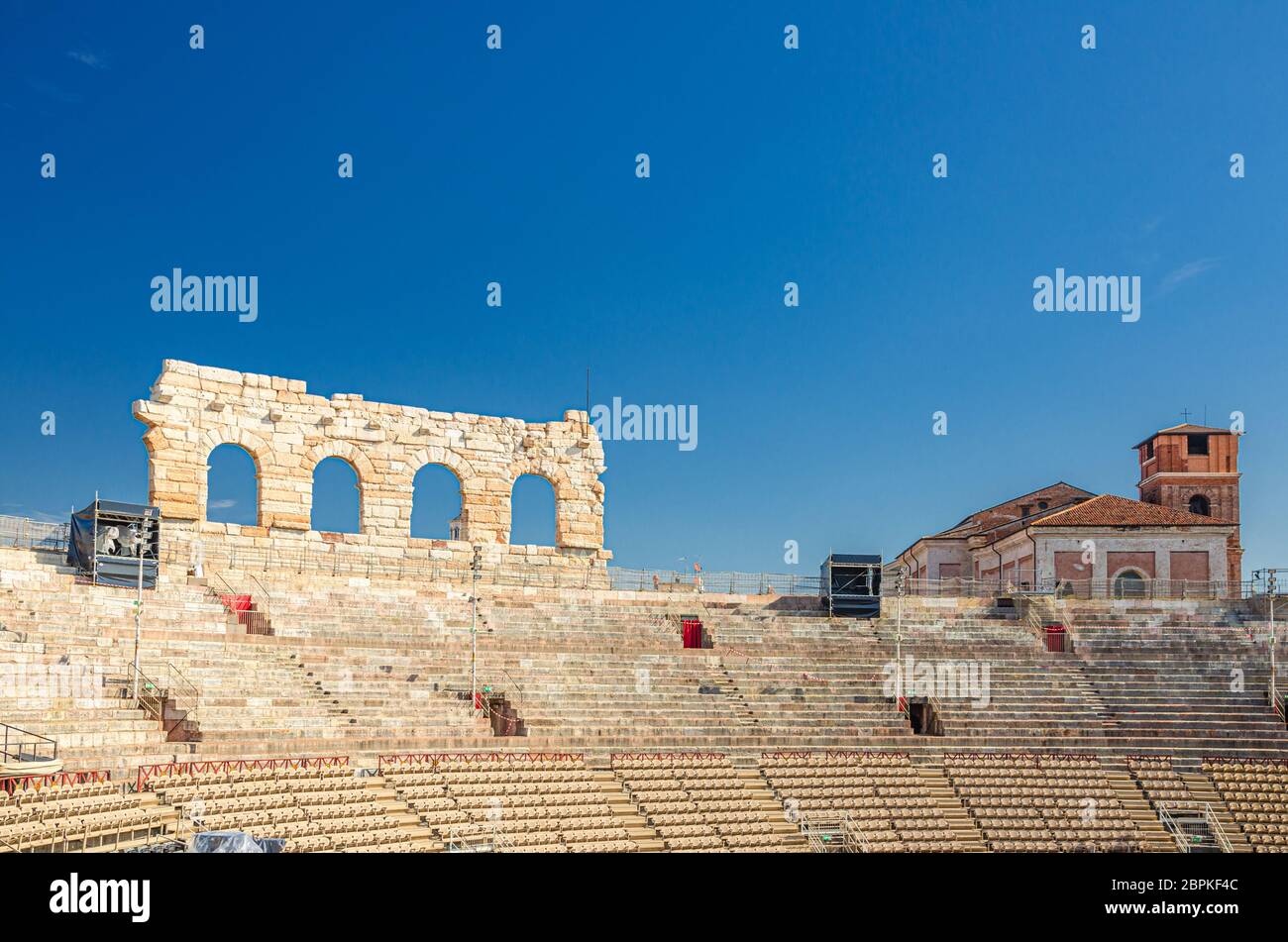 The Verona Arena interior inside view with stone stands. Roman ...