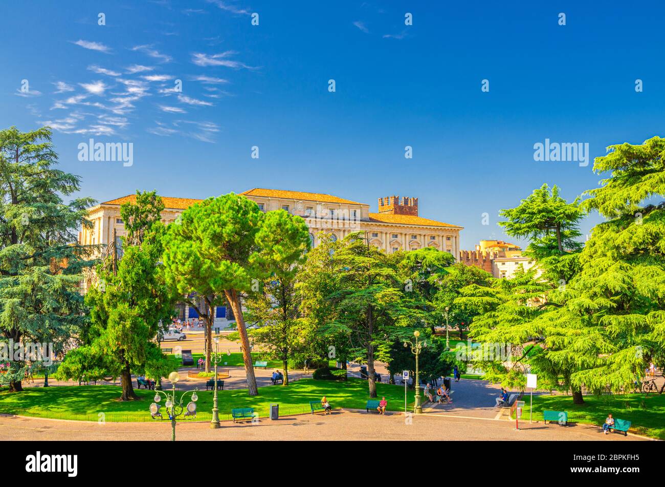 Piazza Bra square in Verona city historical centre with park garden ...