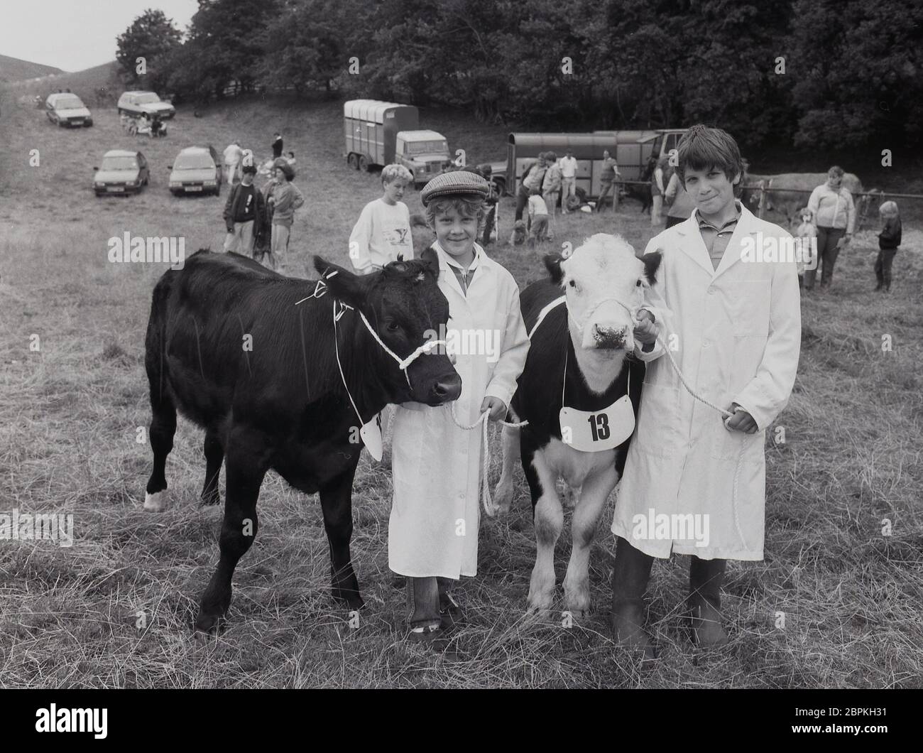 1980s, on a field outside at the Farndale Agricultural show, Yorkshire ...