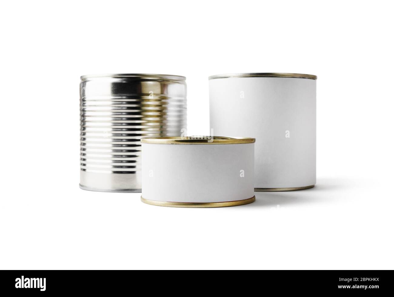 Three blank food tin cans isolated on white background. Responsive ...