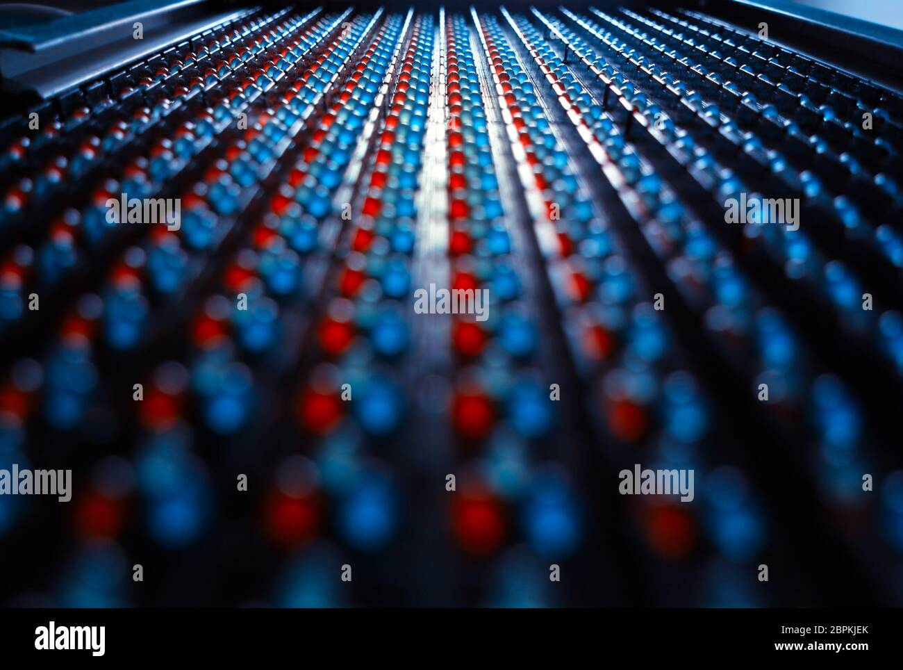 Red and blue led lamps in perspective texture bokeh background Stock ...