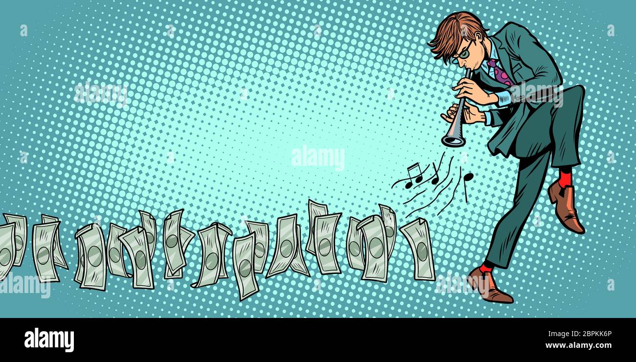 money goes for businessman, bank business concept. Comic cartoon pop ...