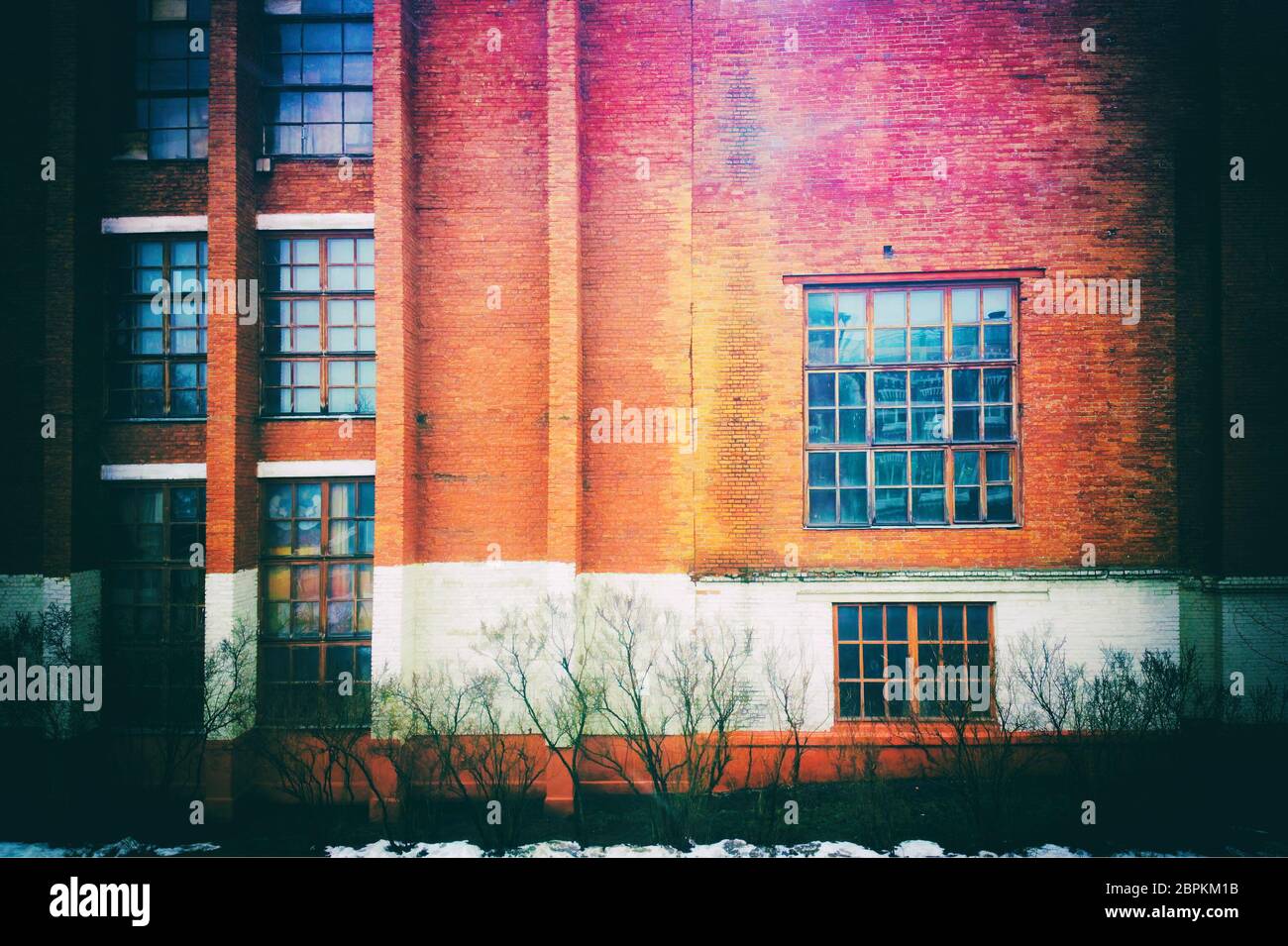 Vintage red brick factory illustration background Stock Photo - Alamy