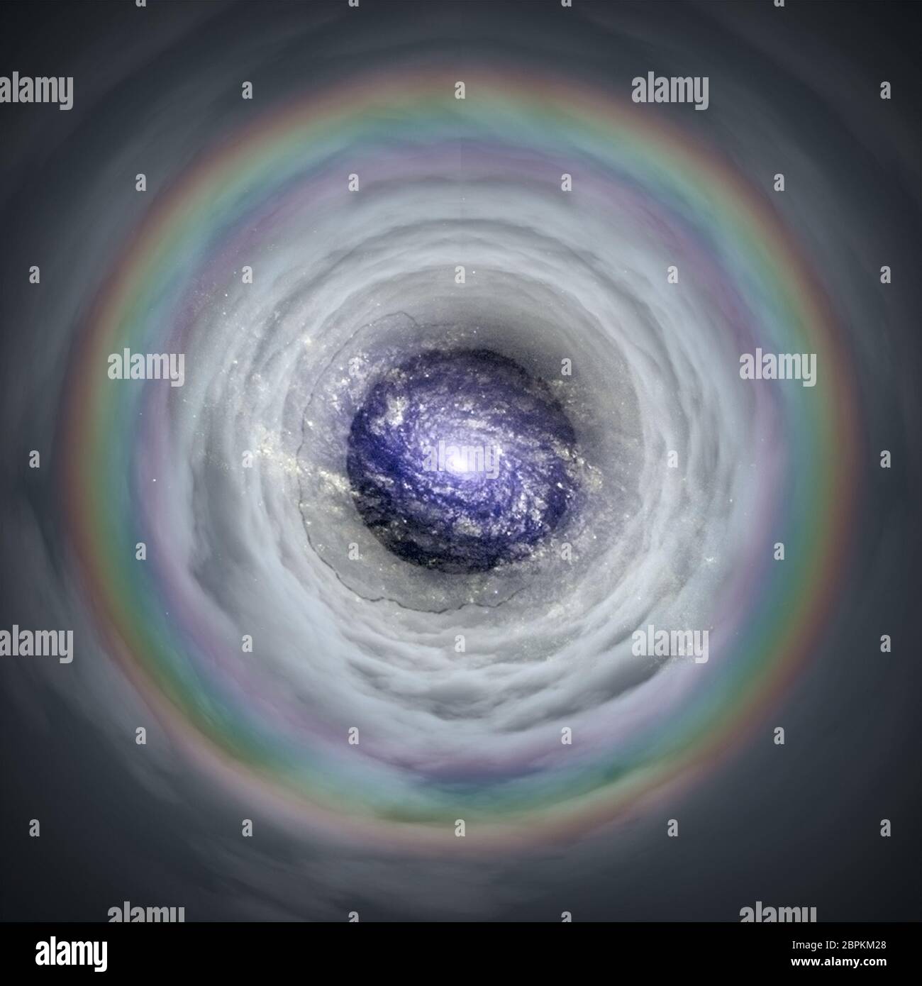 Tunnel in clouds leads to the galaxy Stock Photo - Alamy