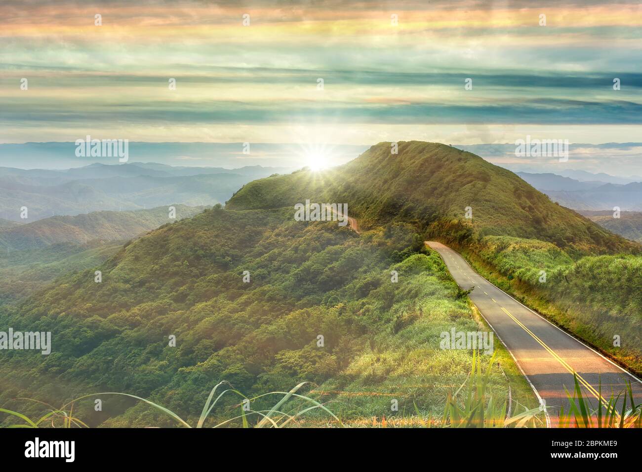 THe nice road with sunrise with colud and beautiful color Stock Photo ...