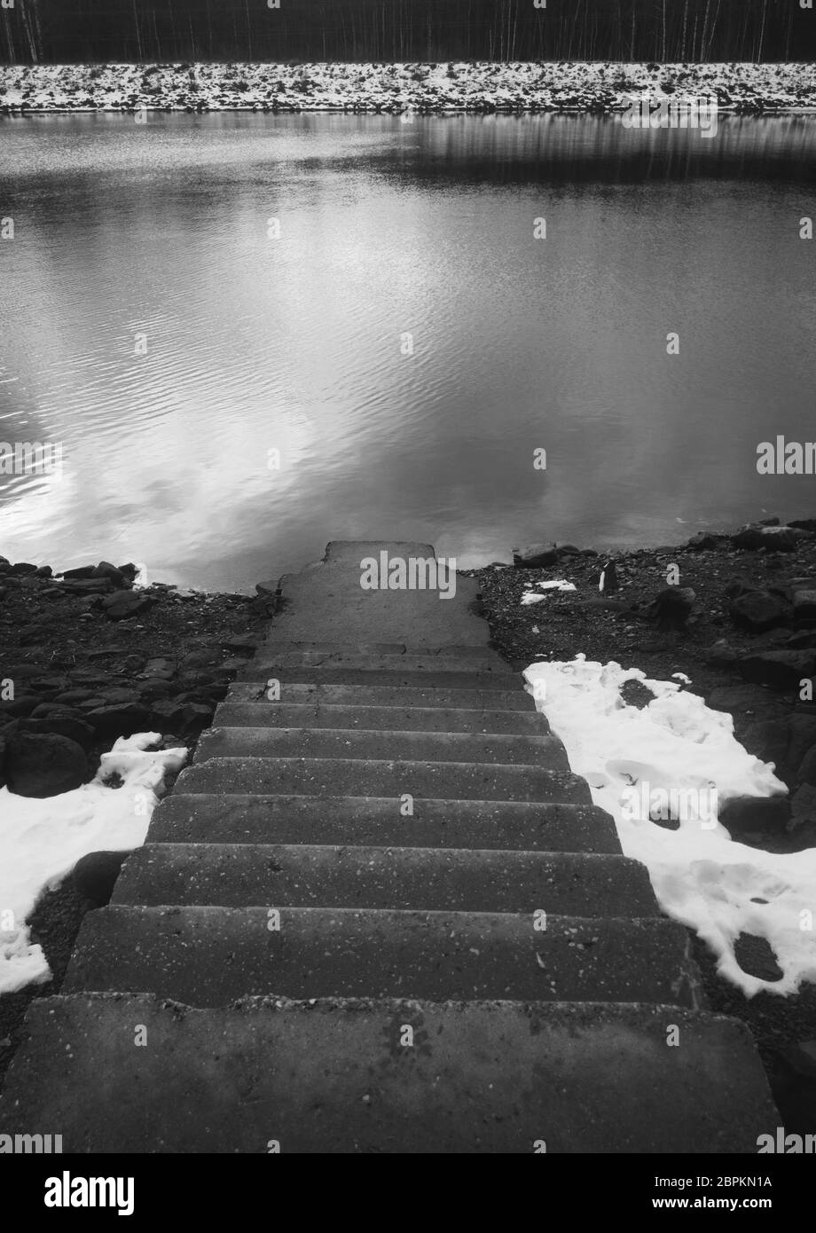 Black and white downstairs on river bank background Stock Photo - Alamy