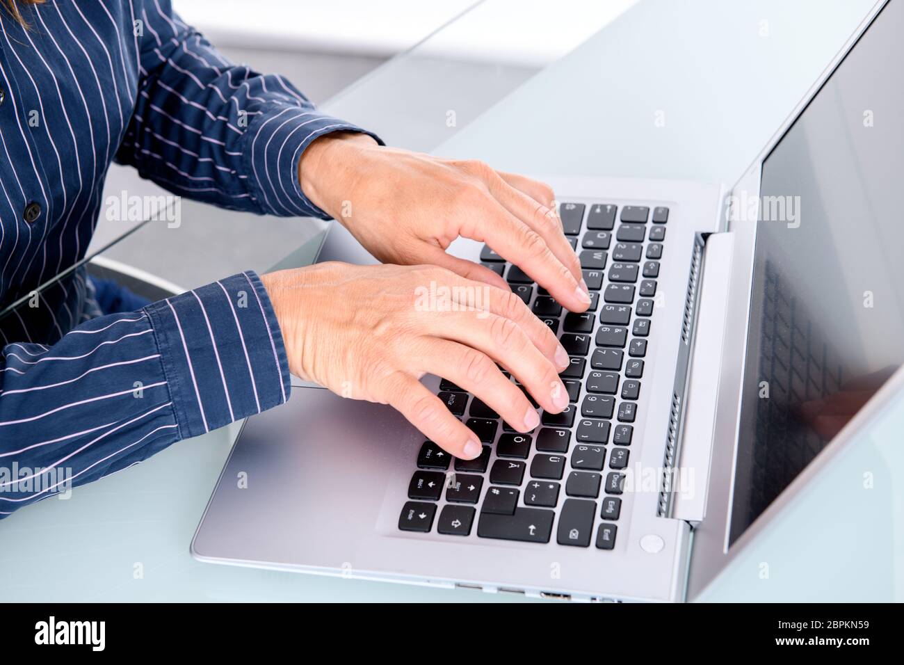 business womans hands on computer keyboard Stock Photo - Alamy