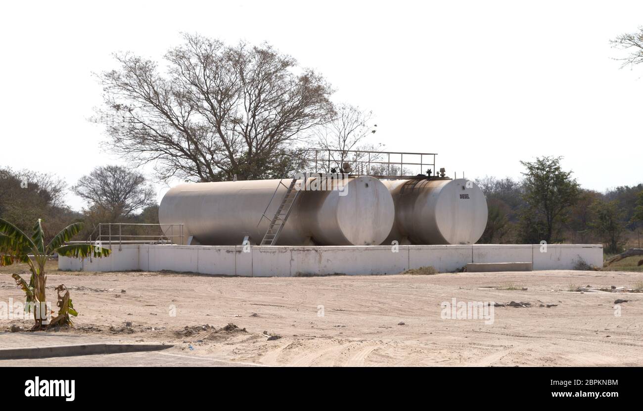 Huge gas tanks nearby a gas station Stock Photo - Alamy