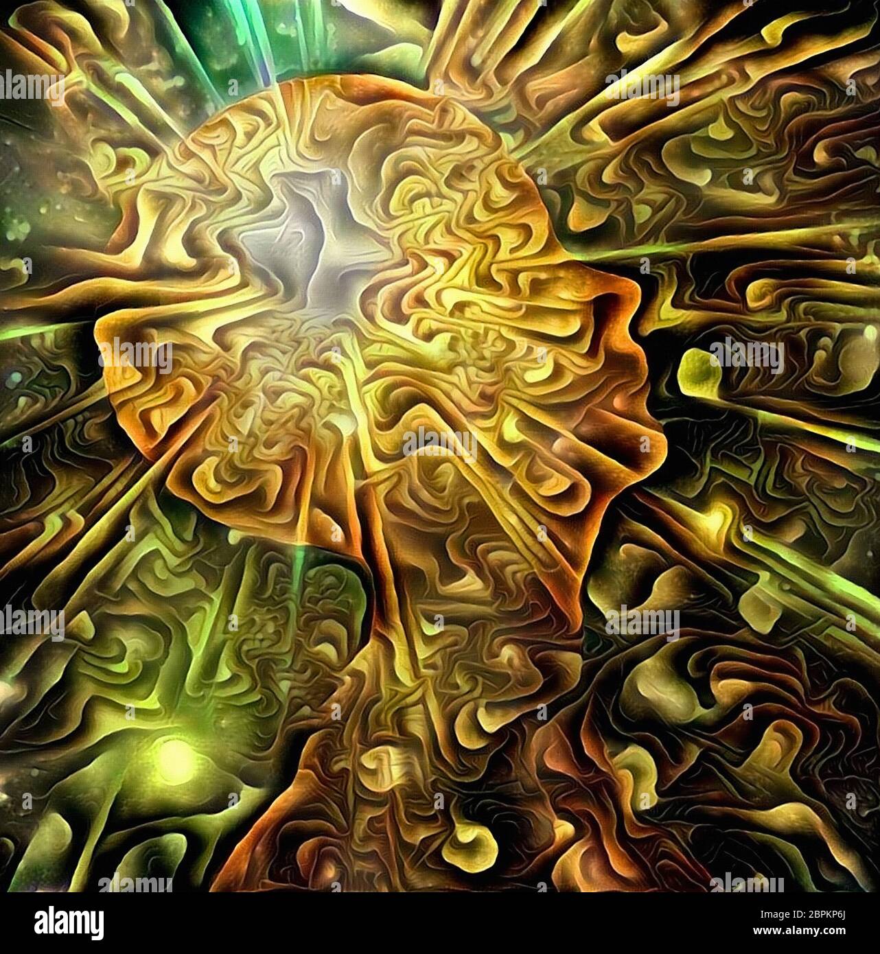 Human head radiates vivid light. Mental power Stock Photo - Alamy