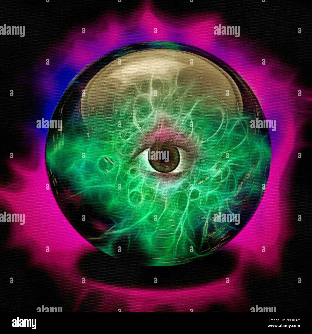 Prophet's Crystal ball with Eye. 3D rendering Stock Photo - Alamy