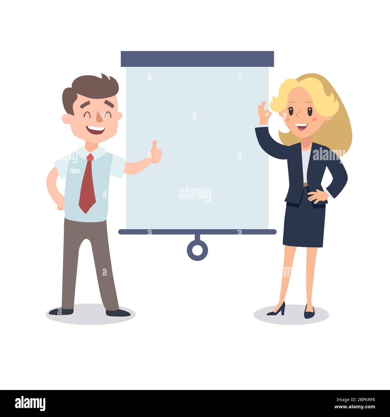 Man and woman present a project. Vector illustration with cartoon ...