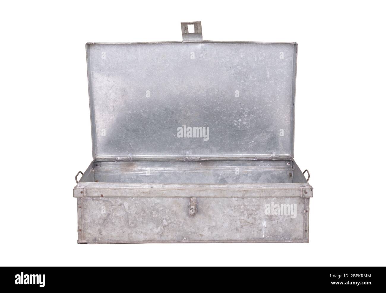 Old metal box isolated on white background - Used for shipping goods ...