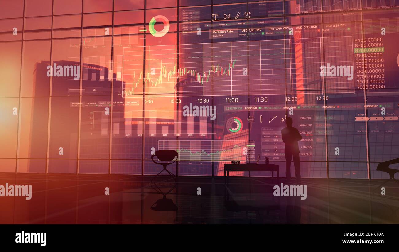 Silhouette of a trader considering an infographic that displays the ...