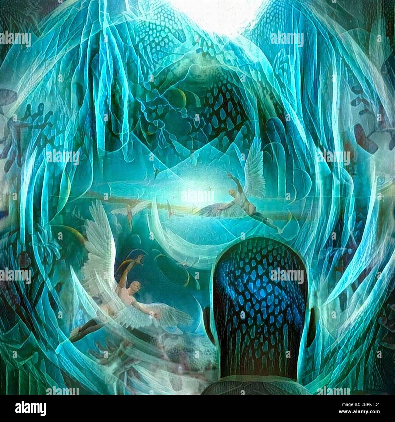 Spiritual composition. Angels in tunnel of light Stock Photo - Alamy