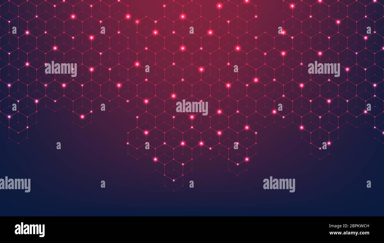Technology abstract lines and dots connect background with hexagons. Hexagon grid. Hexagons ...
