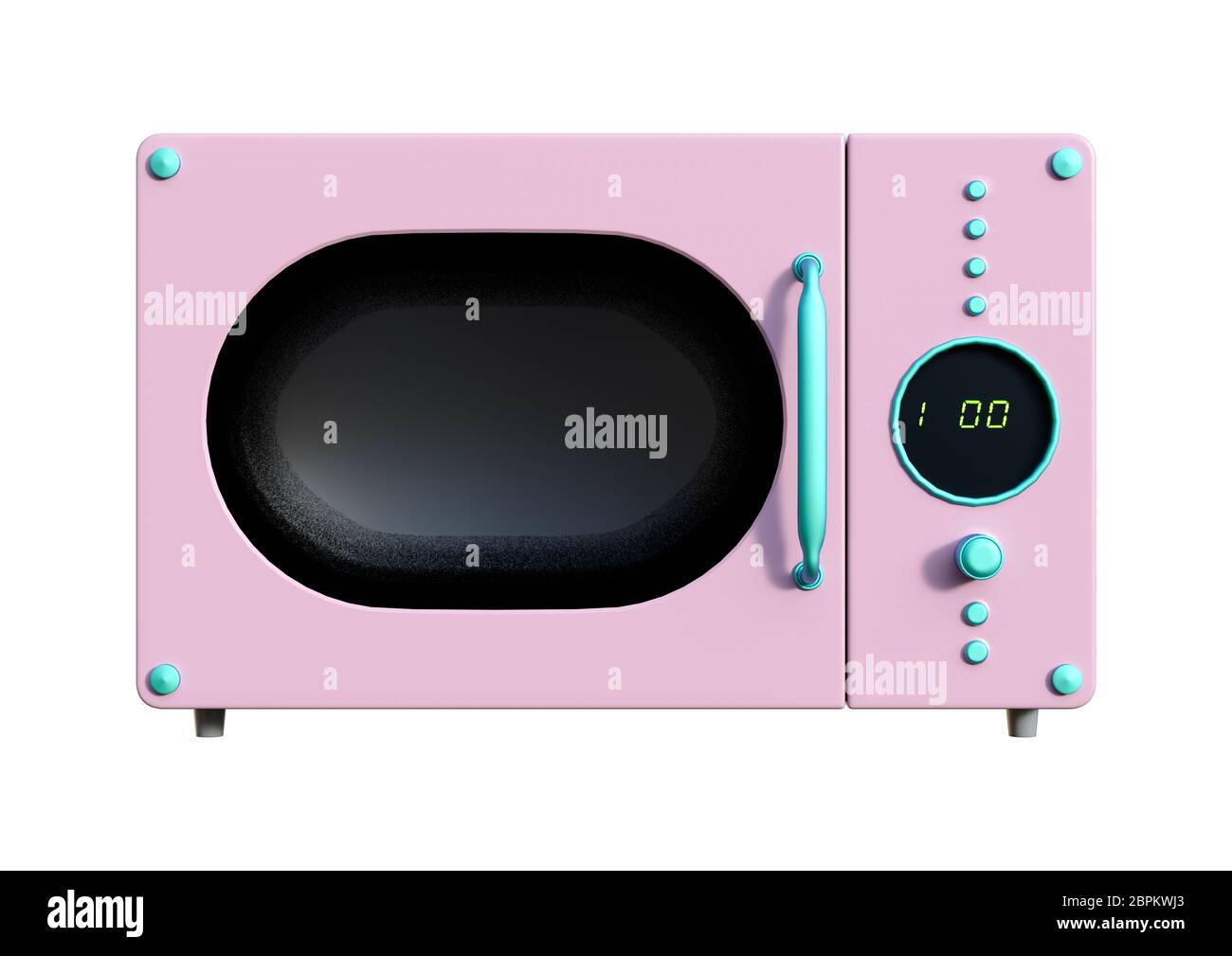 3D rendering of a pink retro microwave isolated on white background ...