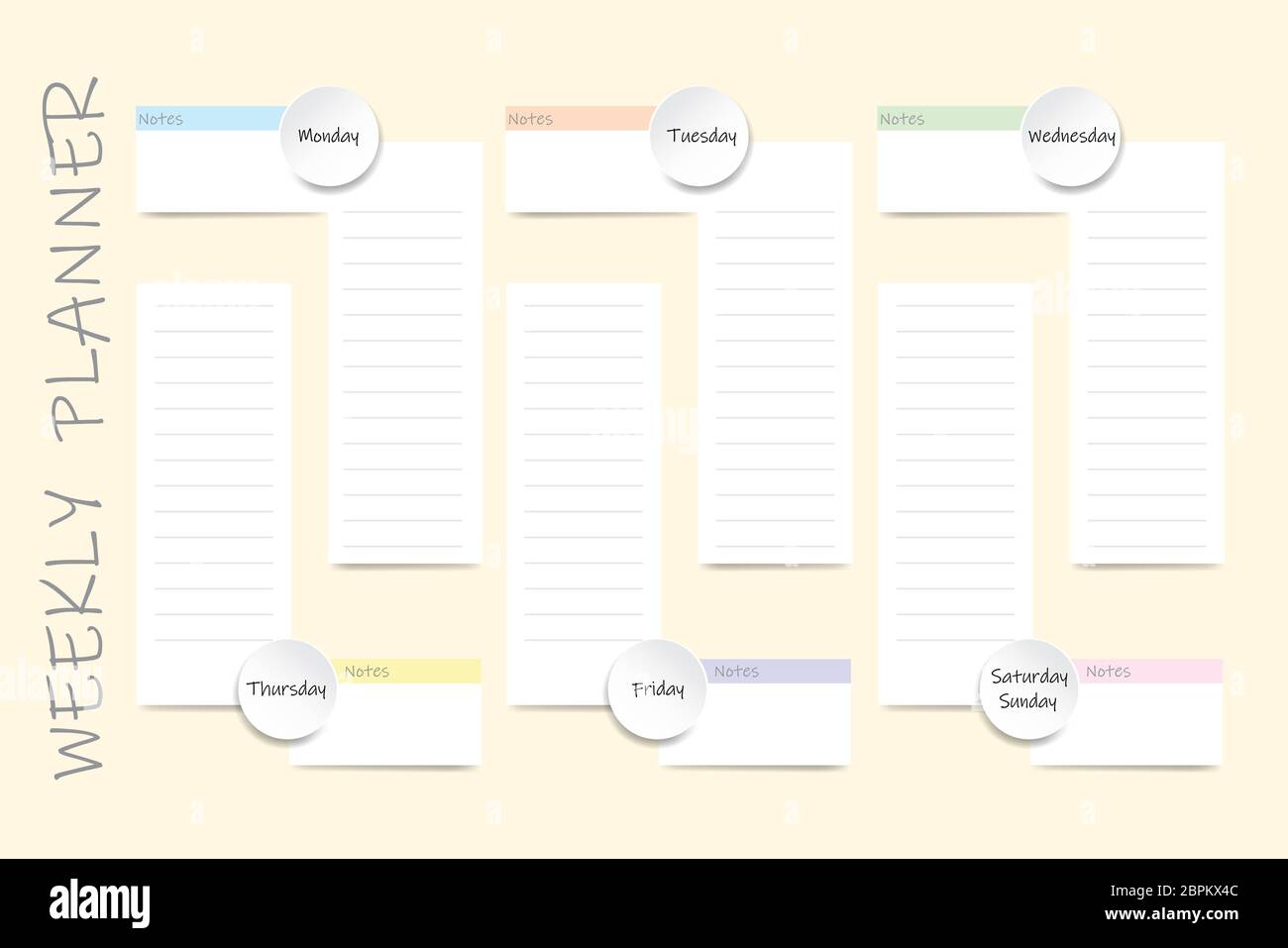 Weekly planner with blank label for daily tasks and blank white labels ...