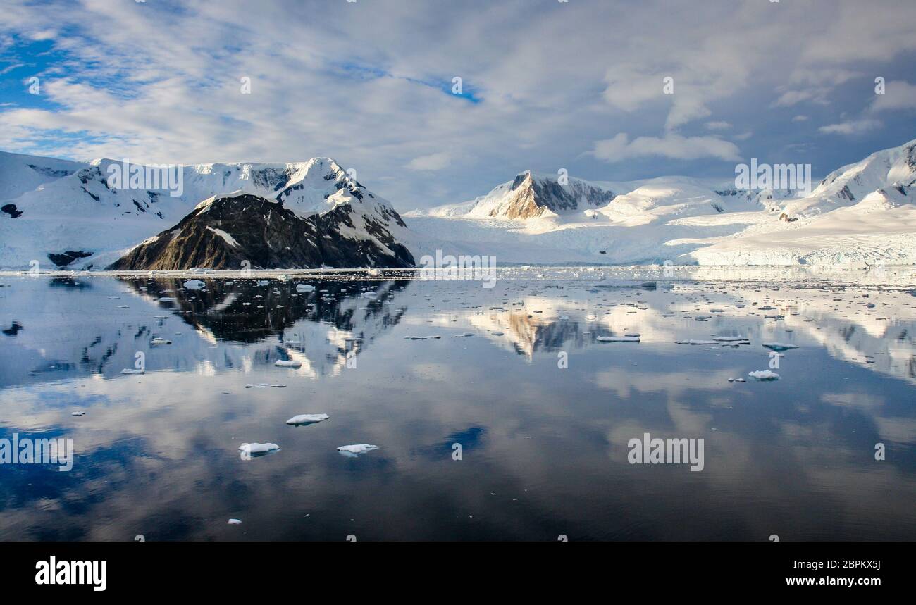 Pristine, crisp and calm morning at icy Neko Harbor, Antarctica Stock ...