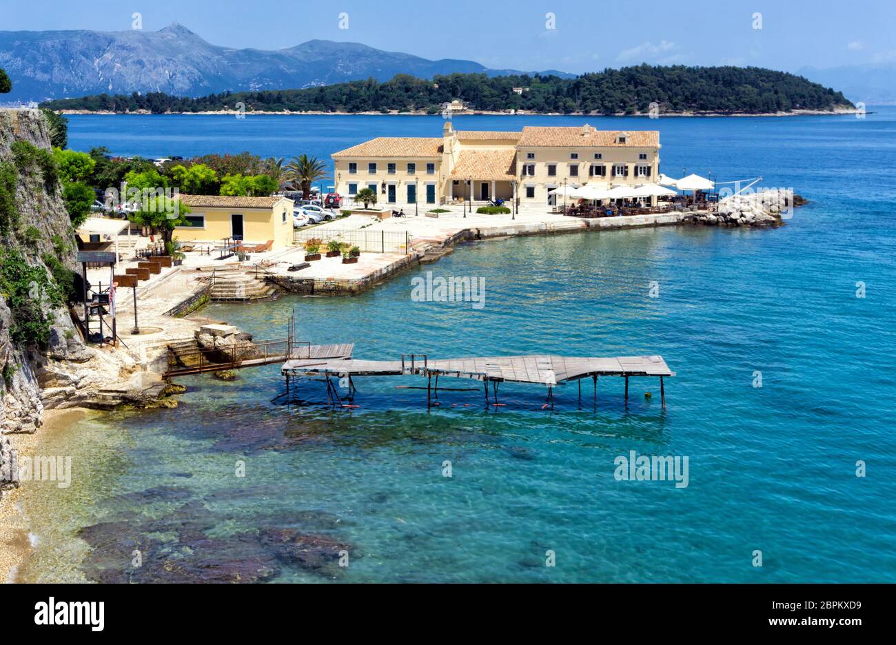 Landscape view of the waterfront in Corfu, Greece Stock Photo - Alamy
