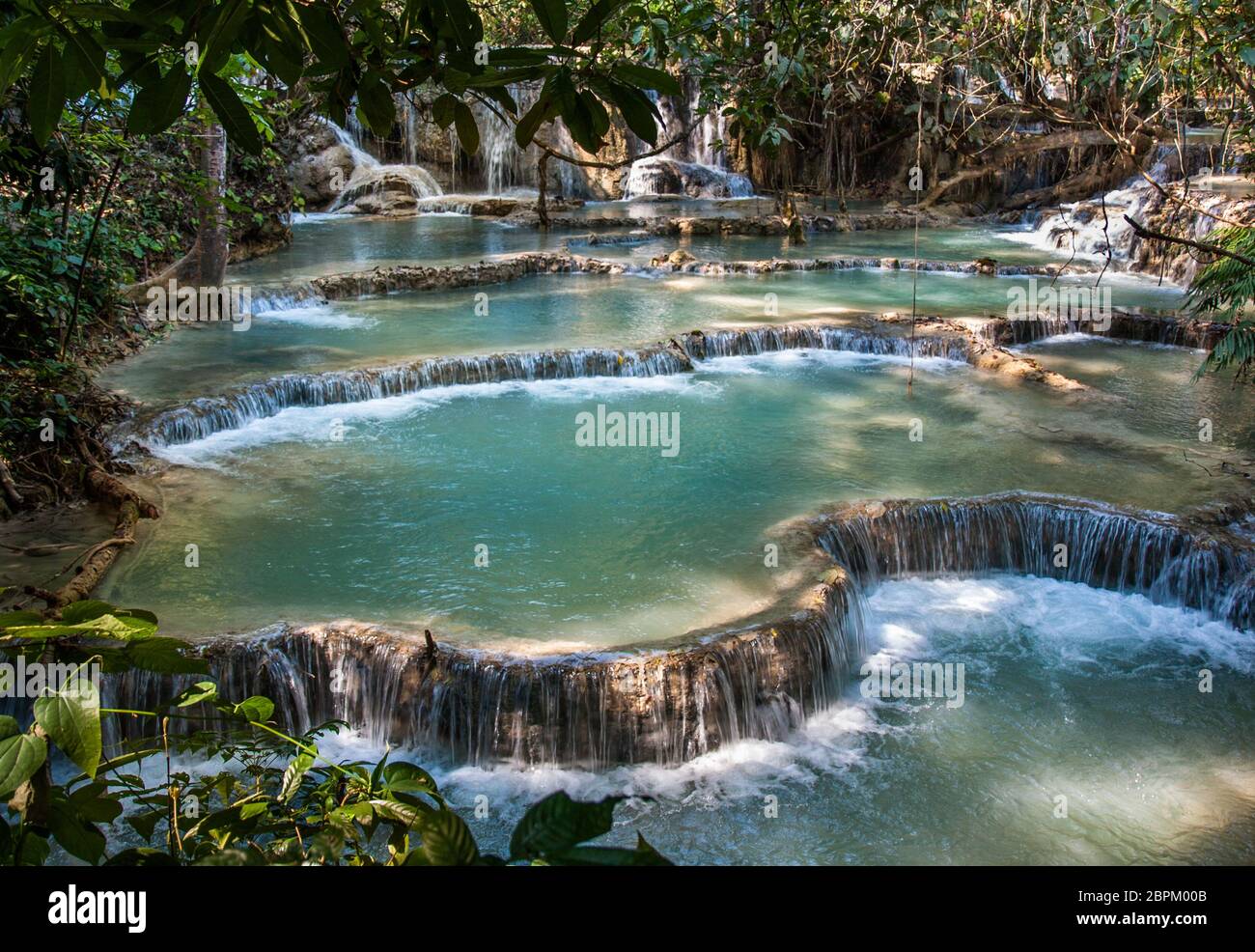 Terraced waterfalls at the Kuang Xi Falls in Luang Prabang, Lao PDR ...