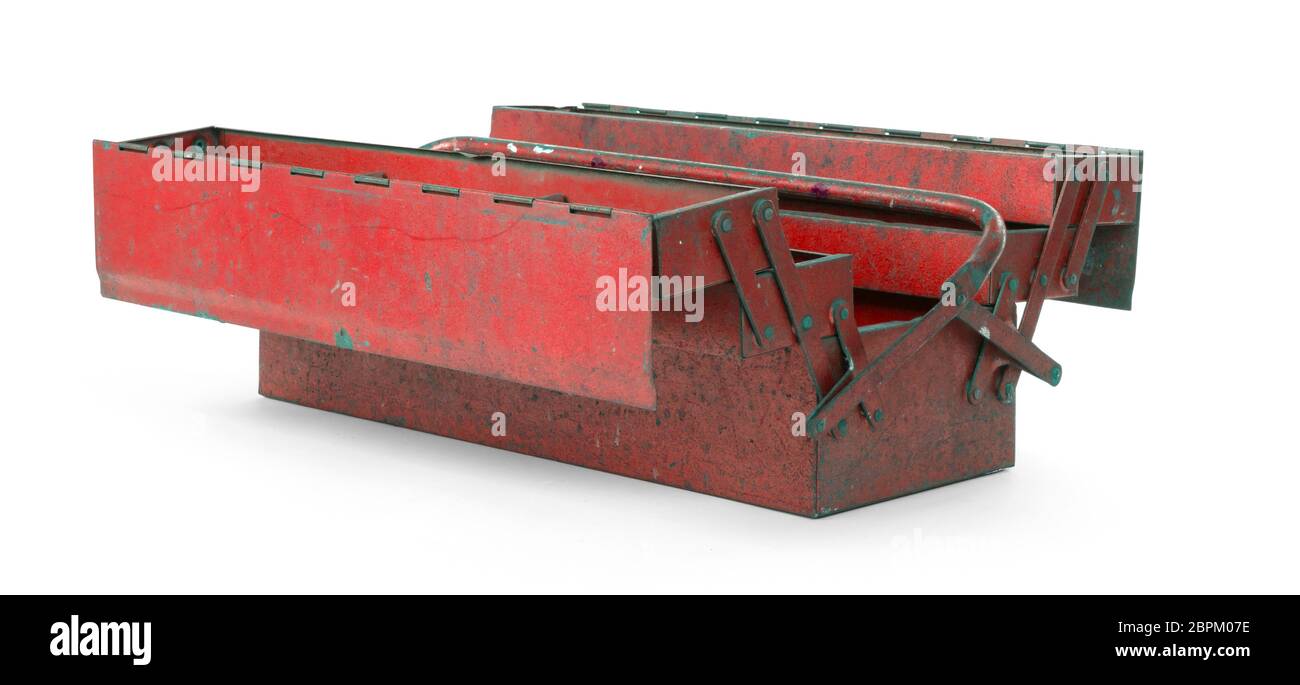 Old metal toolbox, isolated on a white background Stock Photo - Alamy