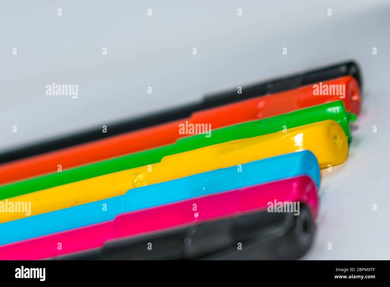 Set of multi-colored pens, tools for writing drawing, isolated on white ...