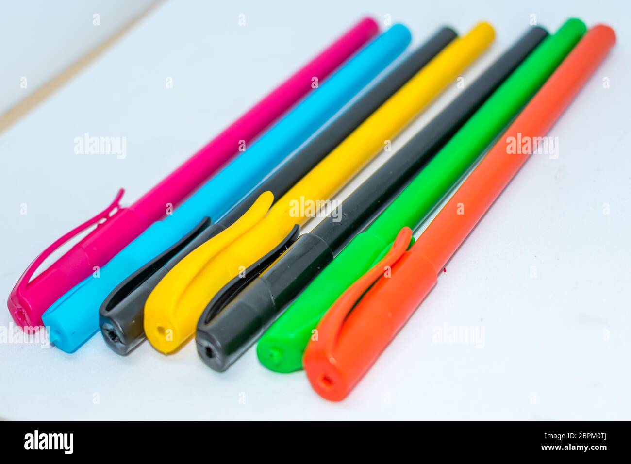 Set of multi-colored pens, tools for writing drawing, isolated on white ...