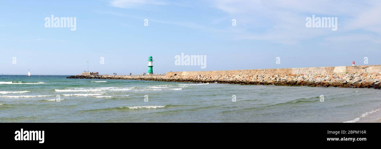 breakwall at the access to the harbour of Warnemuende at the Baltic sea ...