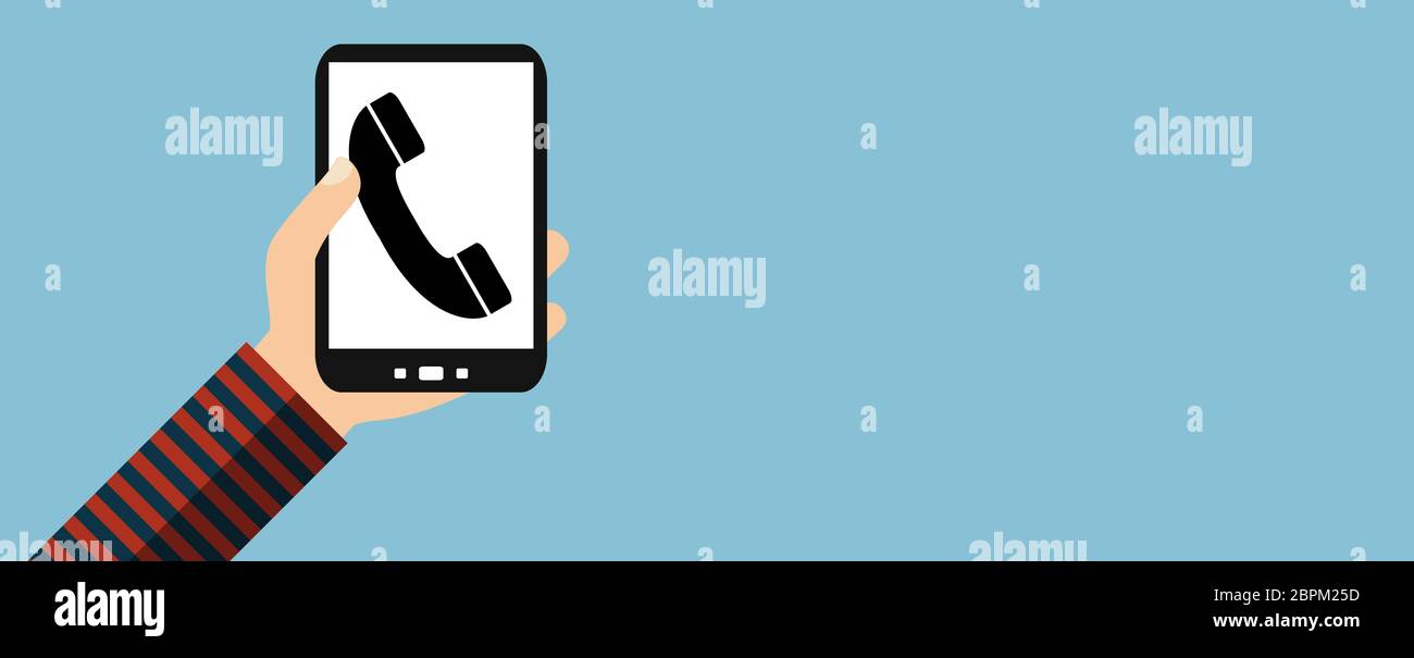 Hand holding Smartphone: Telephone Hotline or Phone Call - Flat Design ...