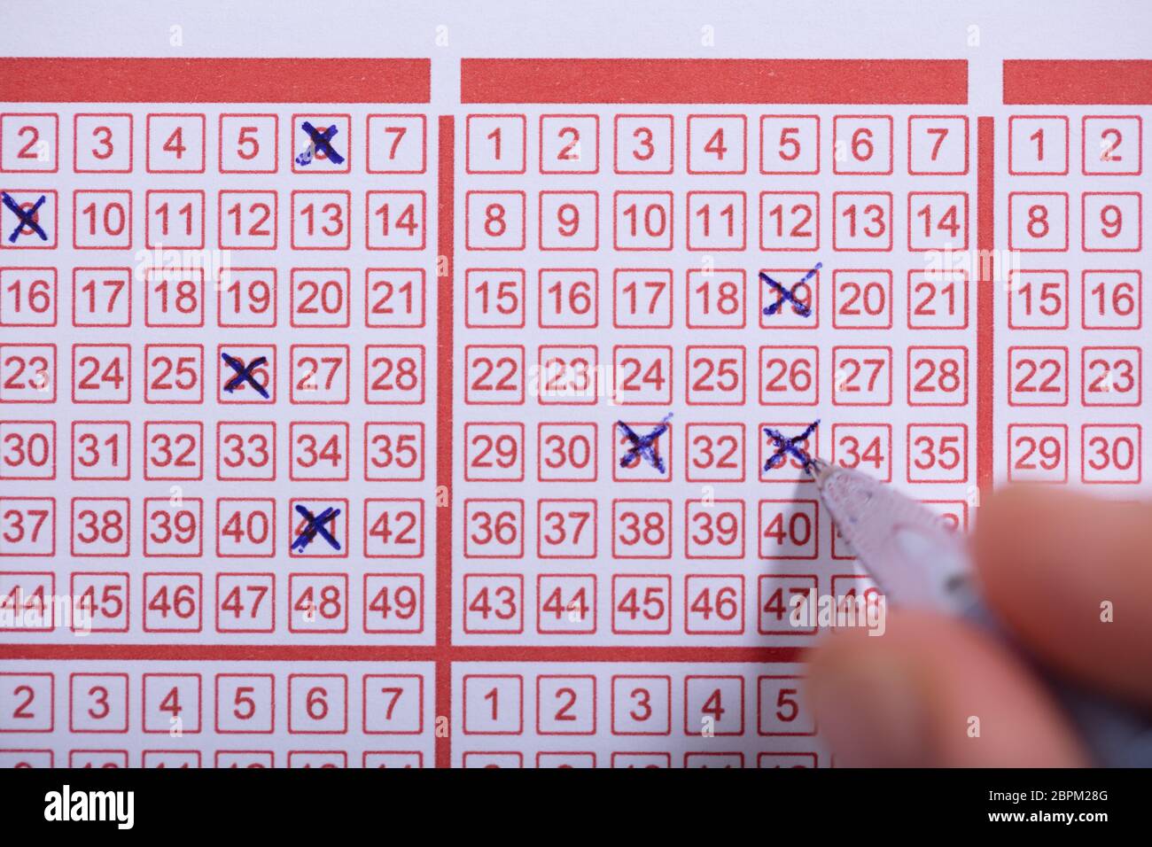 Close-up Of A Person Marking Number On Lottery Ticket With Pen Stock ...