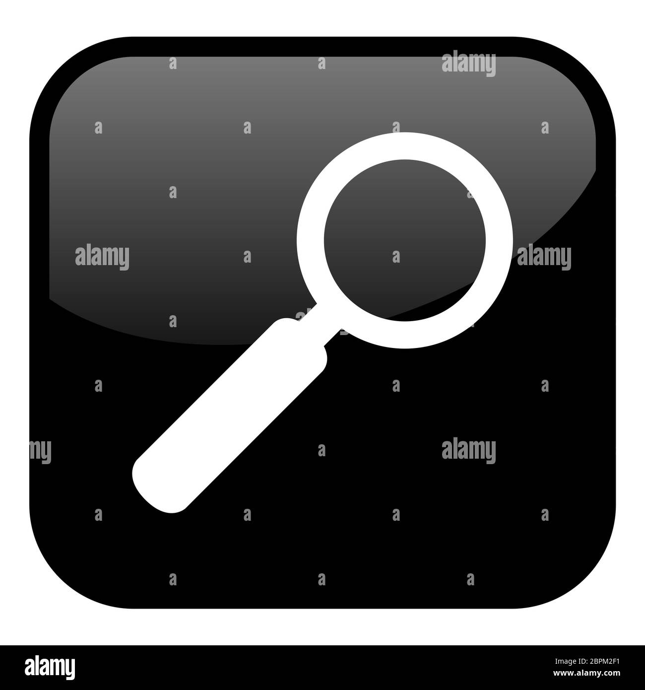 Shiny isolated black Button: White Magnifier Icon Stock Photo - Alamy