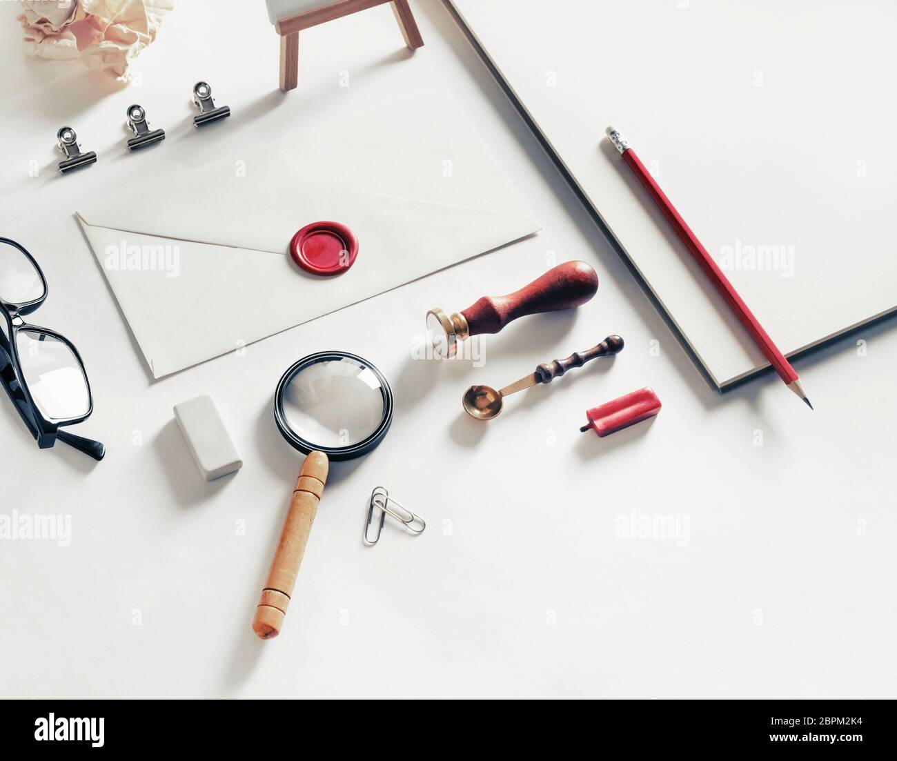 Photo of blank retro stationery set on paper background Stock Photo - Alamy