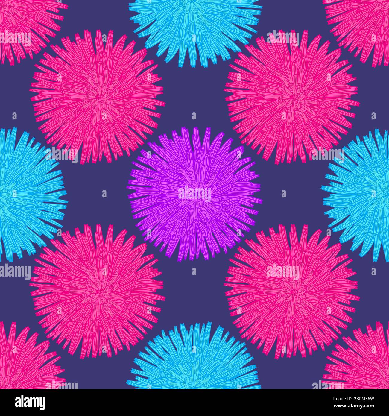 Floral seamless pattern. Hand drawn blue and pink head of flowers ...