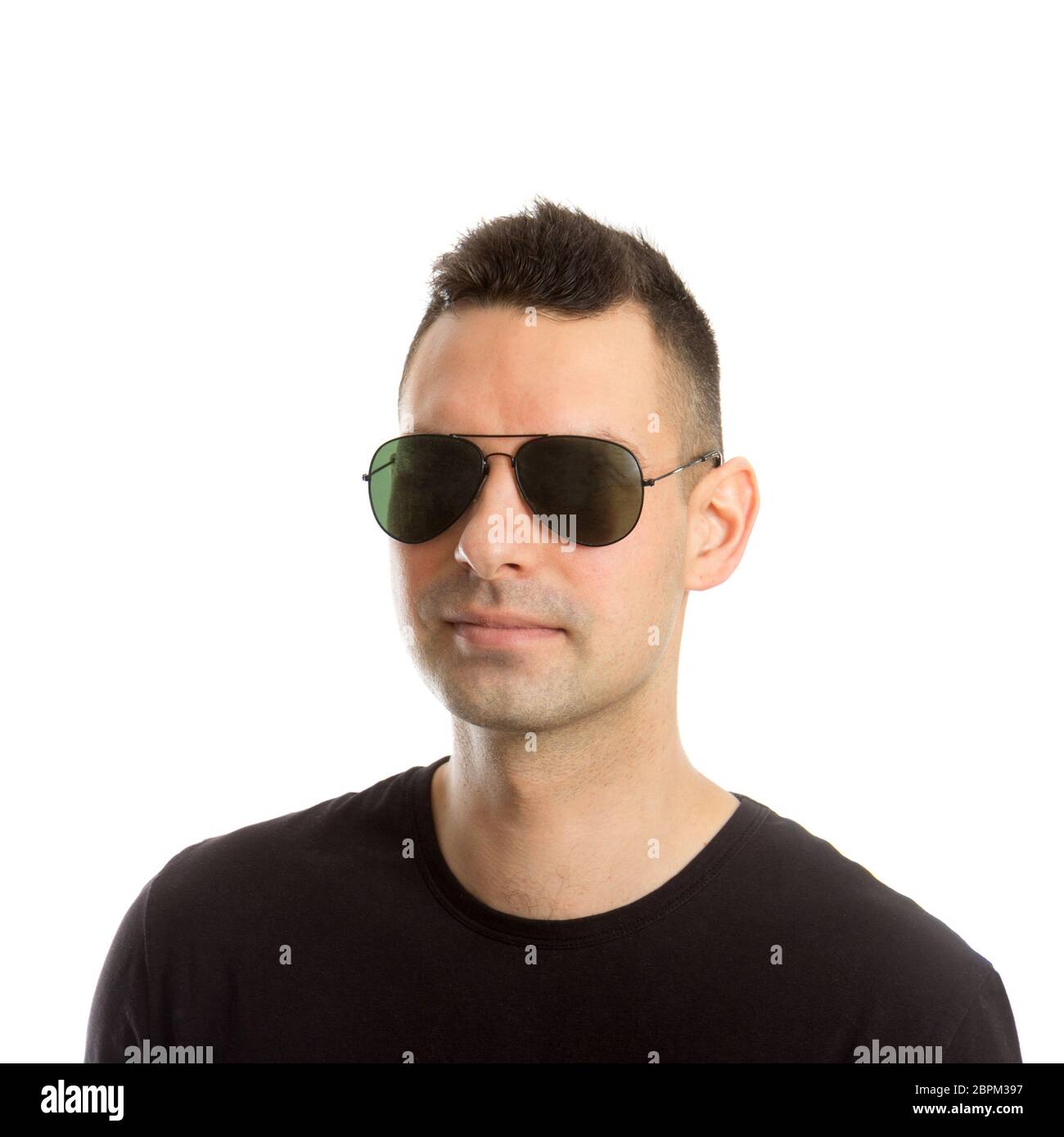 Headshot of a young man wearing aviator sunglasses Stock Photo - Alamy