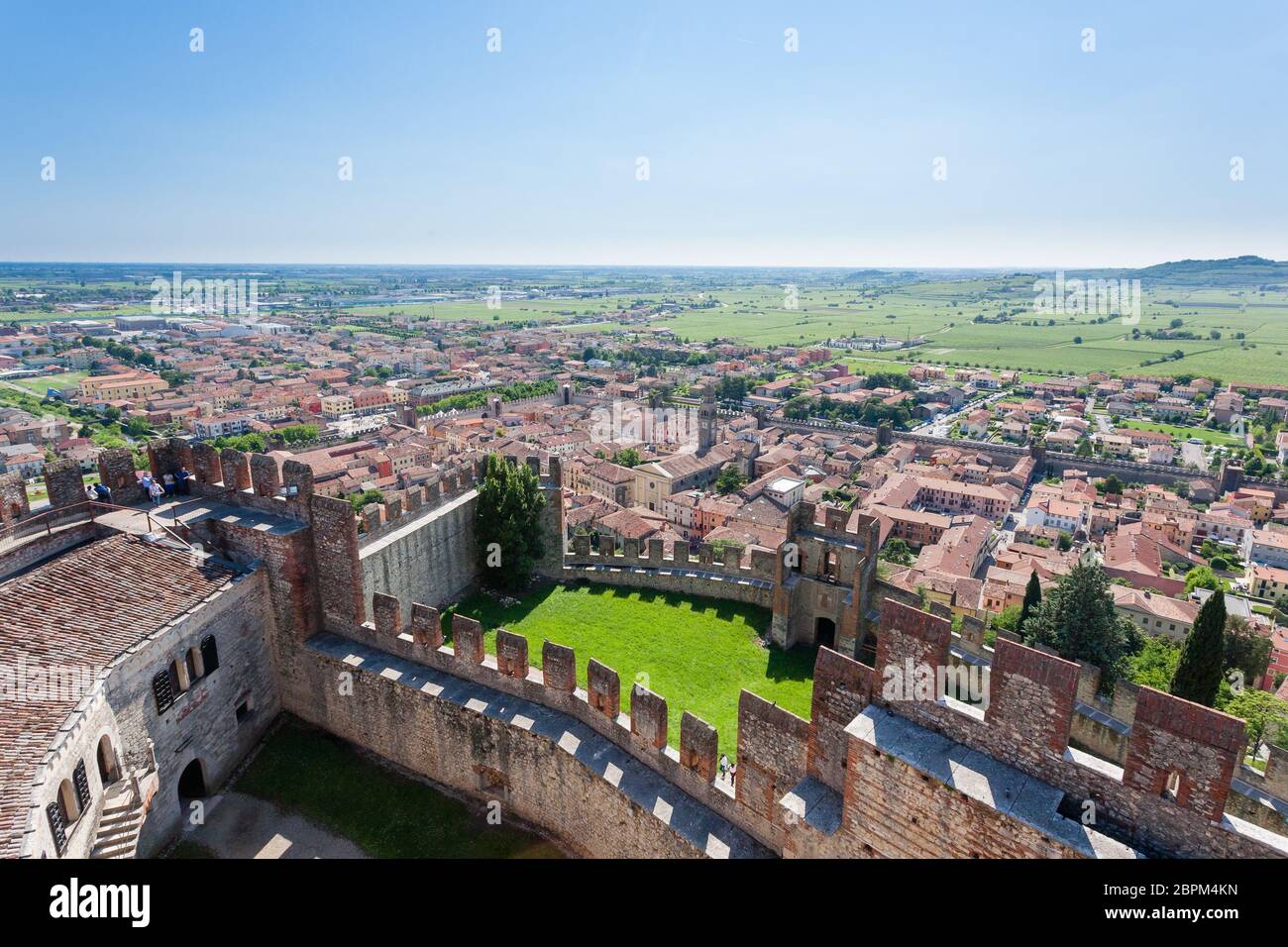 Aerial view of Soave, medieval walled city in Italy. Famous wine area ...