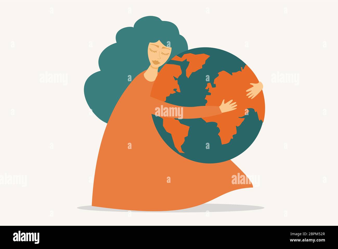 Illustration of a woman hugging the earth - Save our planet ...