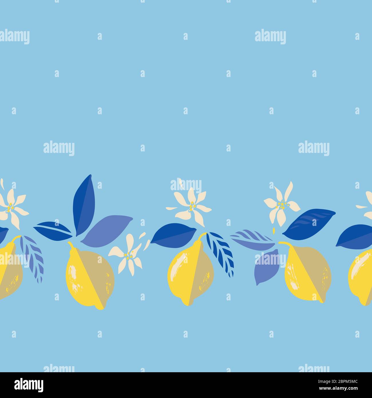 Vector tropical modern mediterranean summer lemon repeating border ...
